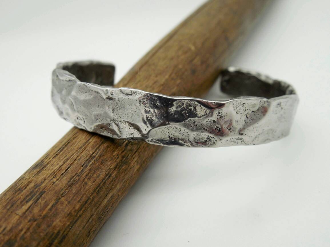 Hand forged hammered stainless steel cuff bracelet – Valiant Forge